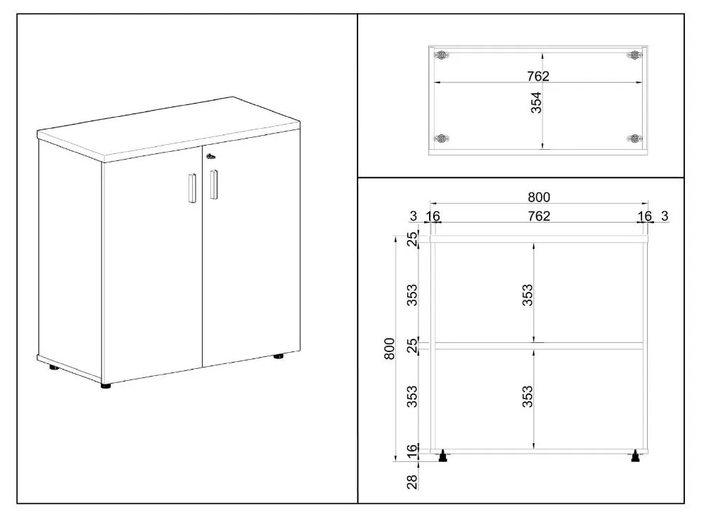 Nízká skříň SimpleOffice 80 x 40 x 80 cm, bříza