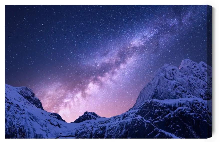 Obraz Mléčná Dráha Přes Zasněžené Hory Nedostatek Nedostatek Přírodní plátno 120x80