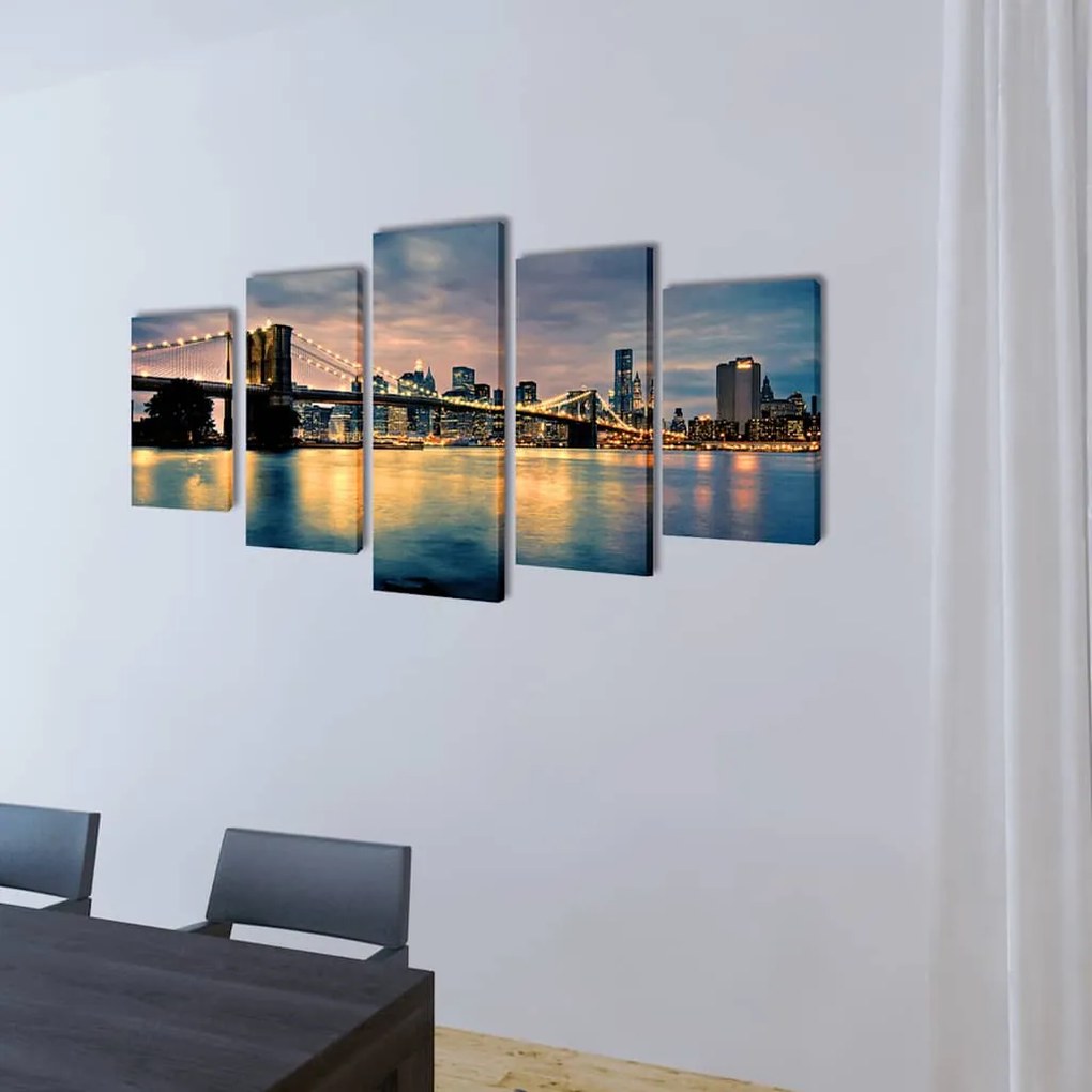 Sada obrazů, tisk na plátně, Brooklynský most s řekou, 200 x 100 cm 241555