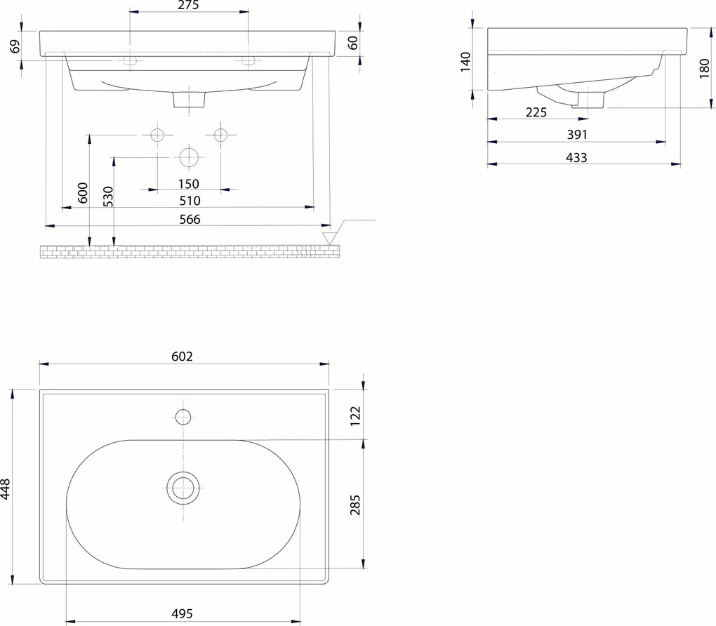SAPHO BRAND keramické retro umyvadlo 60x45cm, bílá TU0428