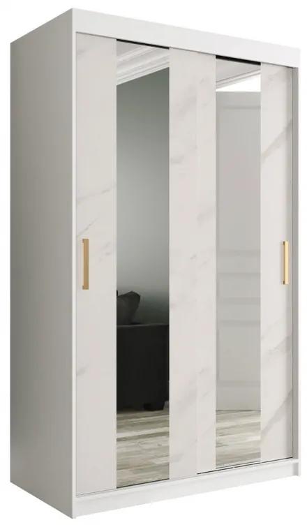 Šatní skříň so zrkadlem Nonnus 120 Pole, Úložný prostor: ano, Barva: bílá matná / bílá mramor