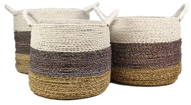 Sada 3 úložných košíků HSM collection Raffia Natural White