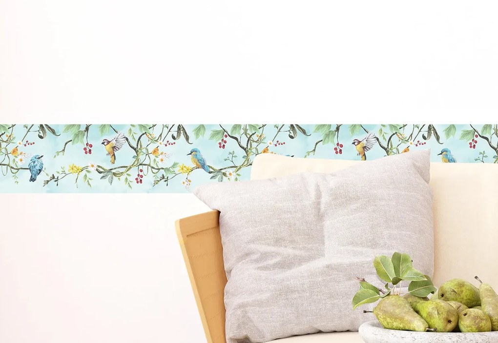 Samolepící bordura na zeď Modří Jarní Ptáci | 5 m x 13.8 cm | DWB8497