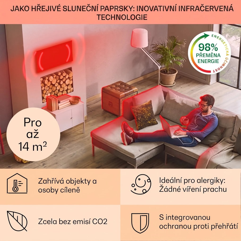 Klarstein La Palma 700, infračervený ohřívač 2 v 1, smart, 85 x 60 cm, 750 W, zrcadlová přední strana