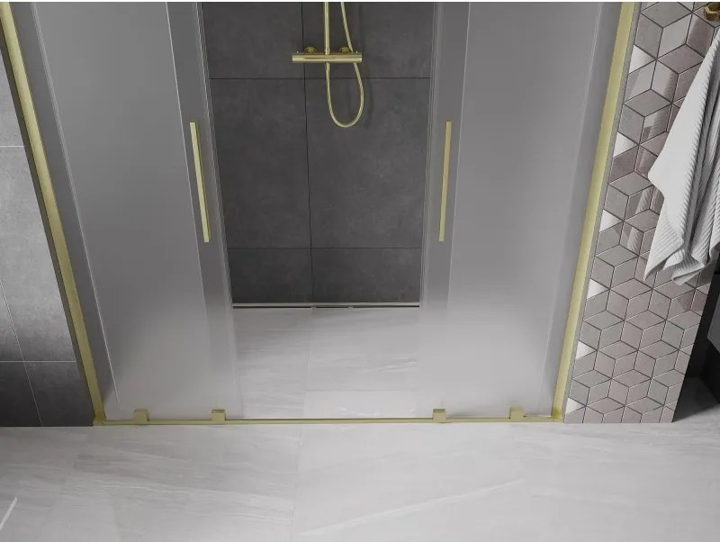 Mexen Velar L Duo, posuvné sprchové dveře do otvoru 200 cm, 8mm sklo námraza, zlatá matná, 871-200-003-32-55