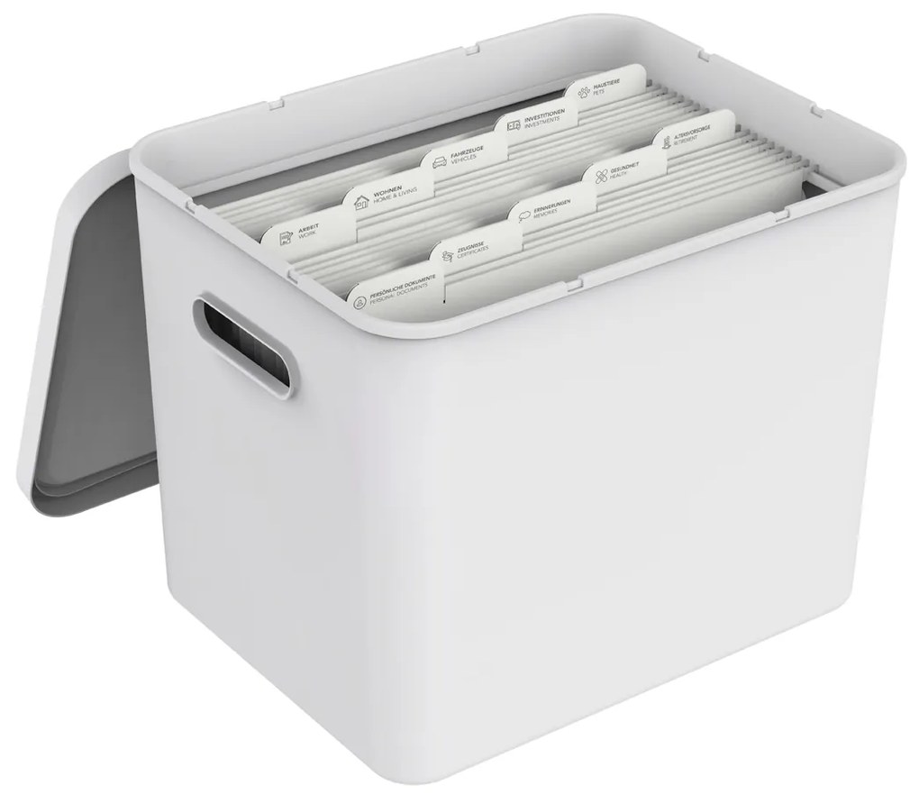 Rotho Úložný box na dokumenty, k archivaci + 10 závěsných složek, myPAPER BOX - bílý