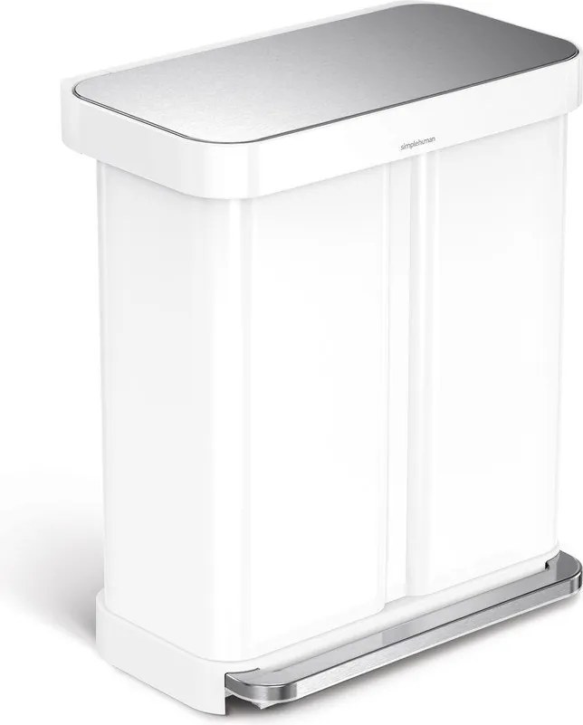 Bílý ocelový odpadkový koš 34+24 l na tříděný odpad/nášlapný Dual – simplehuman
