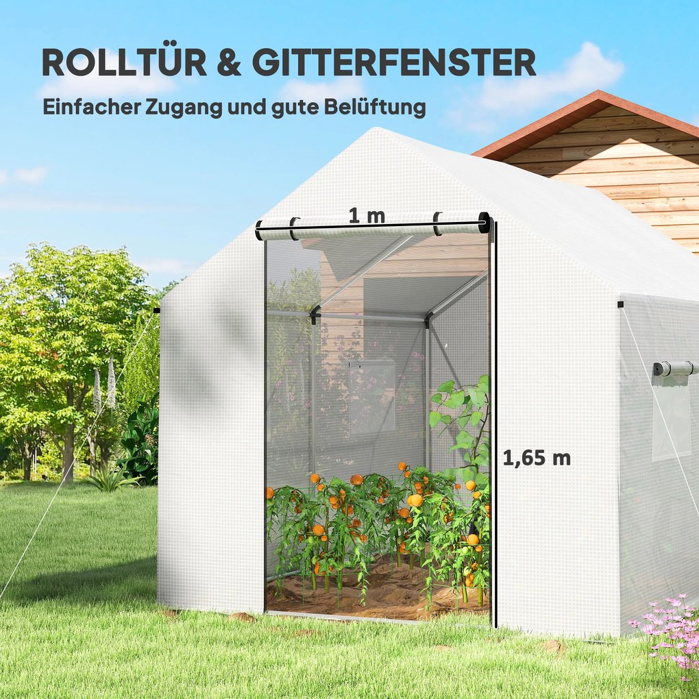 Outsunny Zahradní Skleník 2x3x2 m Tunelový Skleník s 4 Síťovými Okny a Zipovým Dvéřím Proti UV pro Terasu Zahradu Bílý
