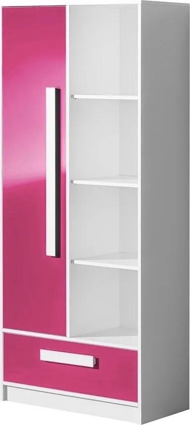Casarredo - Komfort nábytek Dětská skříň GULLIWER 3 kombinovaná, výběr barev | Vyberte si barvu úchytu:: dom-uch-červená,barva: dom-růžová-lesk