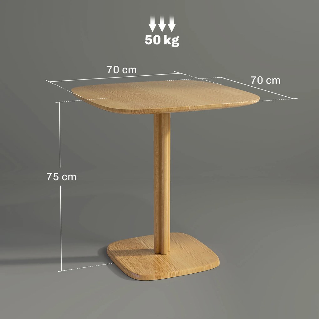 HOMCOM Jídelní stůl pro 4 osoby moderní styl, kuchyňský stůl s dřevěným povrchem, 70 x 70 cm, přírodní dřevo