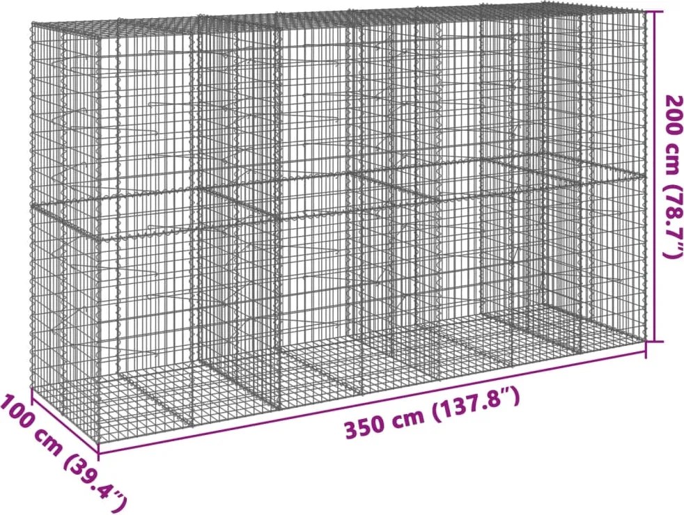 Gabionový koš s víkem 350 x 100 x 200 cm pozinkované železo 3295230