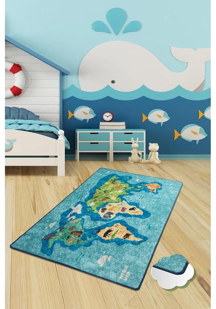 Modrý dětský protiskluzový koberec Conceptum Hypnose Map, 100 x 160 cm