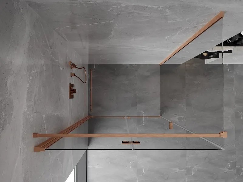 Mexen Mist-F T, 1-křídlý skládací sprchový kout levý 120 x 70 cm, průhledný, broušená měď - 8A6T-120-070-65-00-L