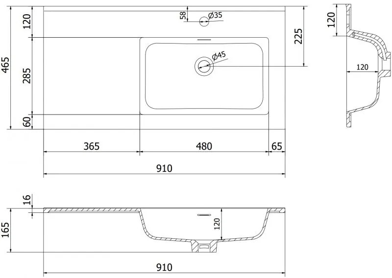Mexen Otis, umyvadlo na zapuštění 91 x 46,5 cm, pravé, černá matná, 25189071P