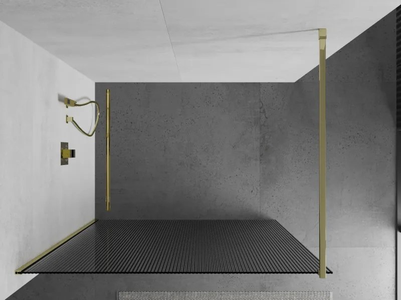 Mexen Kioto, sprchová zástěna 70 x 200 cm, 8mm sklo s žebrovým vzorem, zlatý profil, 800-070-101-50-09