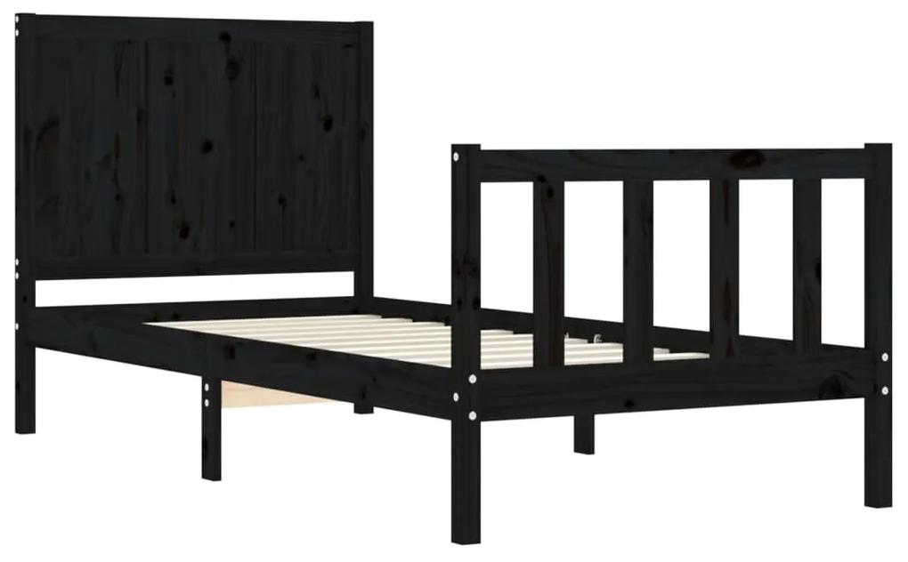Rám postele s čelem černý 90 x 200 cm masivní dřevo,  3192610