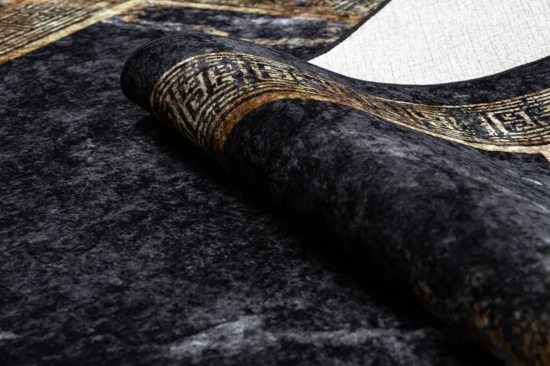 Dywany Łuszczów, Kusový koberec Miro 51278.809 Marble black / gold, 160x220, černá, chodba / předsíň