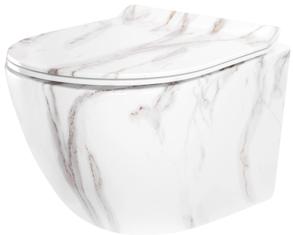 Rea Carter Tornado, závěsná WC mísa 49x37x35 cm + WC sedátko, imitace kamene-Aiax Shiny, REA-C6390