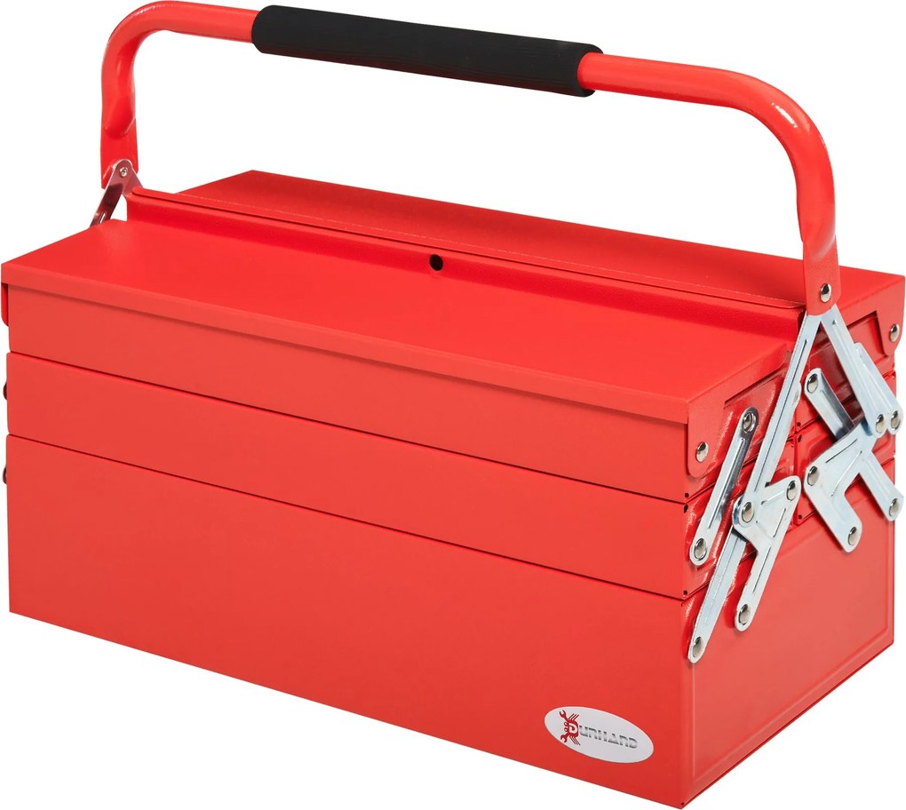 DURHAND Toolbox Skládací Skříňka na Nářadí Bez Nářadí Úsporná s 5 Přihrádkami Skládací Stabilní Ocel (SPCC) Červená 45 x 20 x 34,5 cm | Aosom
