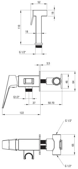 Deante BQL_034M-Bidetová baterie se sprškou pro pod. instalaci BLUR lesklý chrom