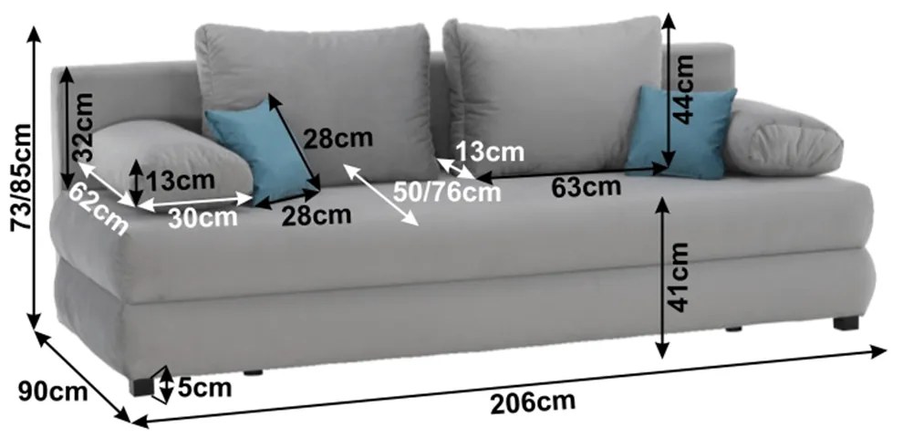 Kondela Rozkládací pohovka, látka šedá / tyrkysová, CLIV