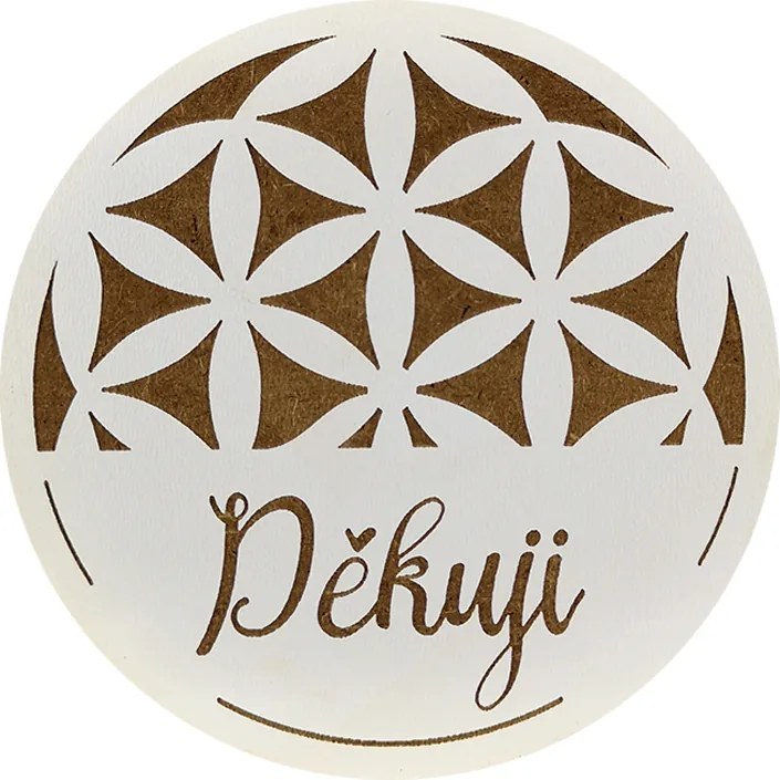AMADEA Dřevěný podtácek kulatý text "děkuji", průměr 10,5 cm, český výrobek