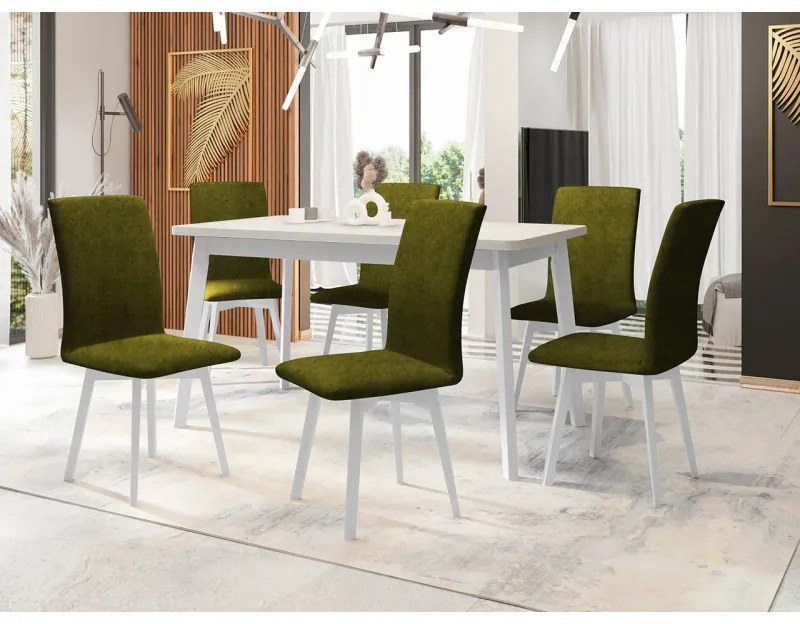 Jídelní jídelní stůl se 6 židlemi AL24, Barva dřeva: bílá-L, Potah: 26x - Kronos 22, Barvy nožiček: Bíla