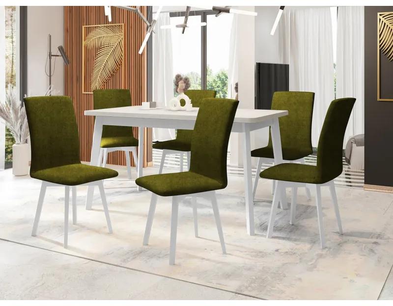 Jídelní jídelní stůl se 6 židlemi AL24, Barva dřeva: dub grandson - L, Potah: Kronos 7, Barvy nožiček: Bíla