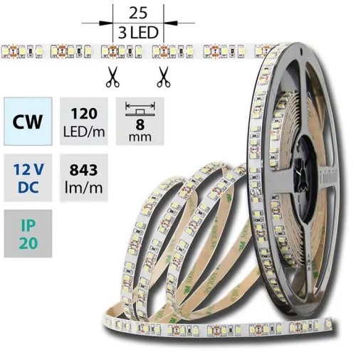 LED pásek McLED 12V studená bílá š=8mm IP20 9,6W/m 120LED/m SMD3528 ML-121.230.60.2