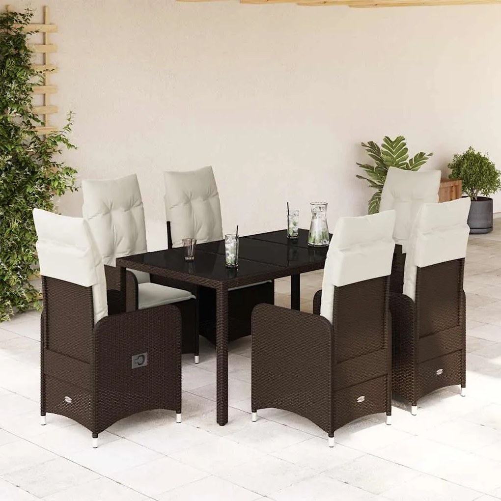7dílný zahradní bistro set s poduškami hnědý polyratan 3277067