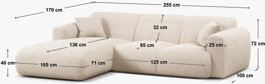 Tmavě modrá sametová rohová pohovka (levý roh/s lenoškou) Molino – Micadoni