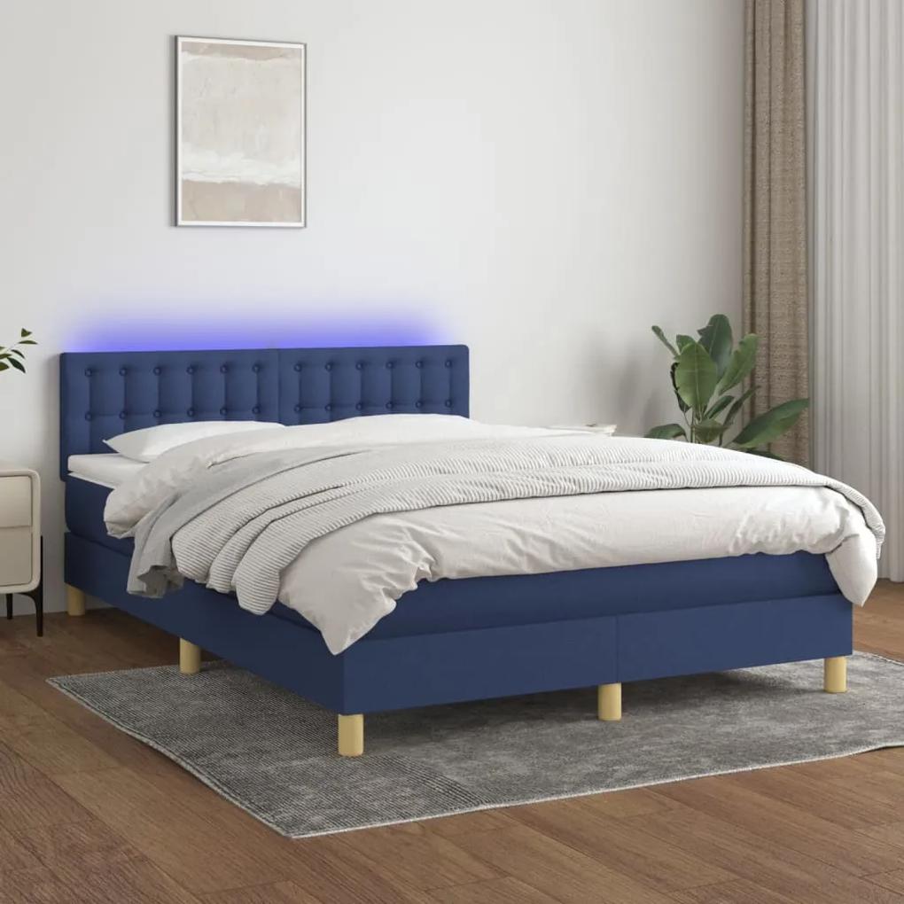 Box spring postel s matrací a LED modrá 140x190 cm textil,  3134035