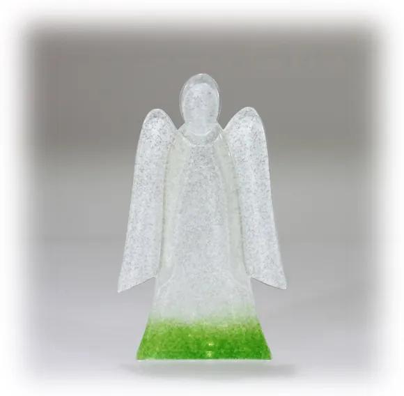 BDK-GLASS Skleněný svícen anděl 14cm - bílo-zelený