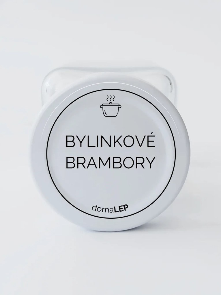Samolepka na kořenky BYLINKOVÉ BRAMBORY průhledná 5 cm základní písmo