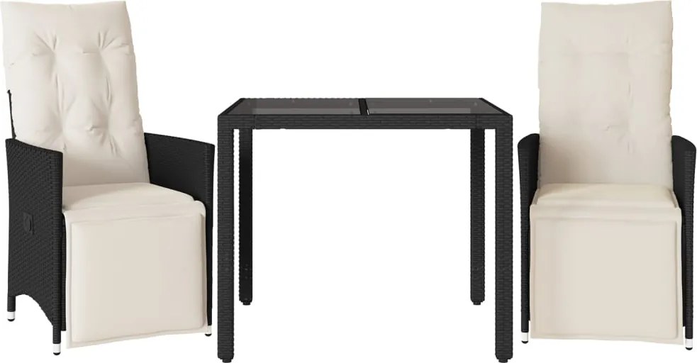 3dílný bistro set s poduškami černý polyratan 3276863