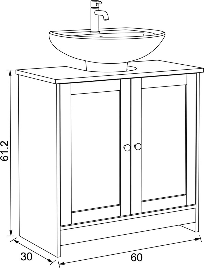 Koupelnová skříňka 60x30x61cm, mdf, bílá, AUK-E1155 WT