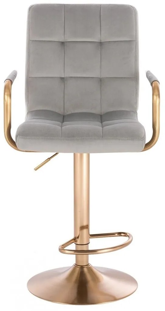 LuxuryForm DESIGN Barová židle VERONA GOLD VELUR na zlaté kulaté podstavě - světle šedá