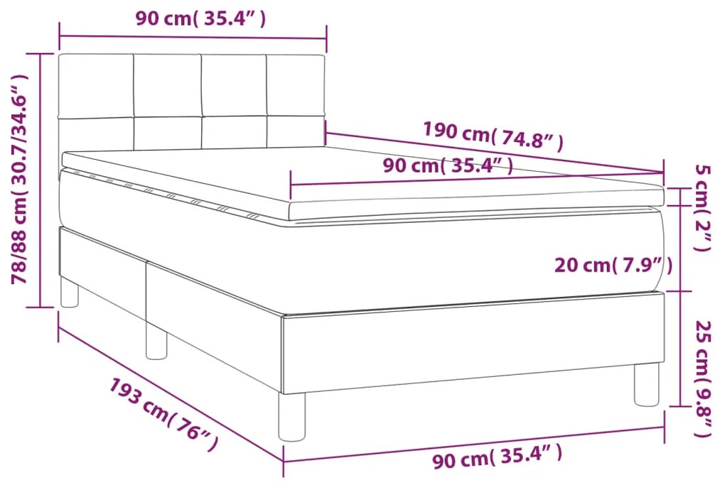 Box spring postel s matrací světle šedá 90x190 cm samet,  3141275