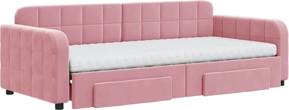 Válenda s přistýlkou a zásuvkami růžová 90 x 200 cm samet 3197004