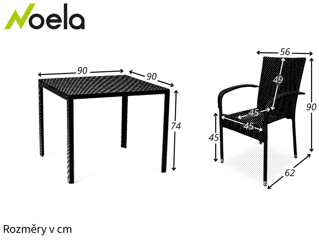 Noela Zahradní jídelní set Viking M + 4x ratanová židle Paris