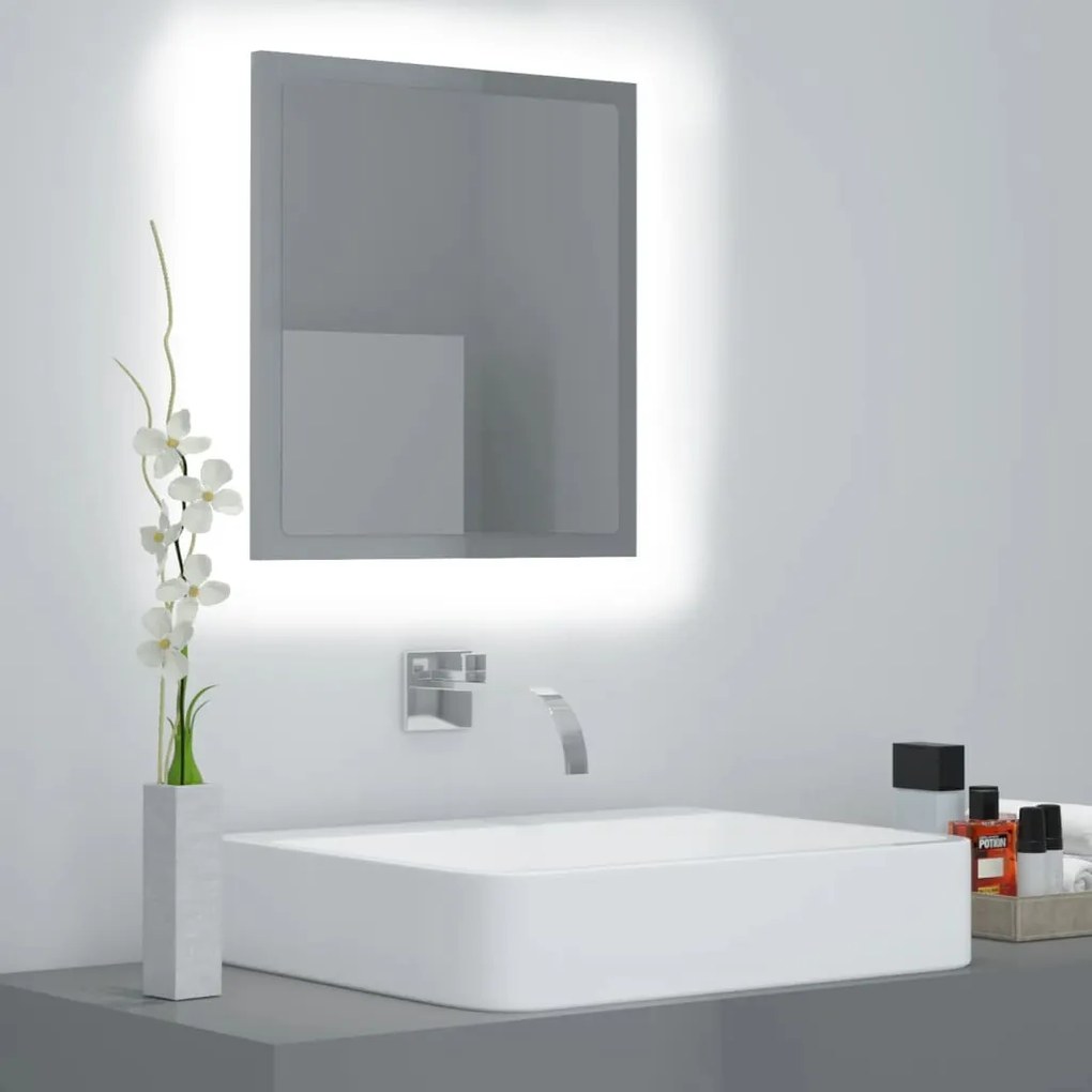 804915 vidaXL LED koupelnové zrcadlo lesklé šedé 40 x 8,5 x 37 cm dřevotříska