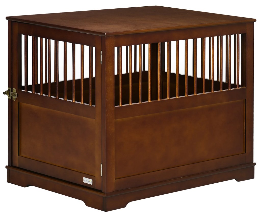 PawHut klec pro psy se stolovou deskou stylová psí bouda pro středně velké psy vnitřní uzamykatelné dveře hnědá 80,5x59,5x67,5cm | Aosom.de