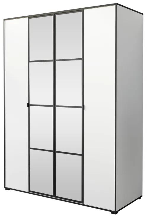Šatní skříň se zrcadlem Birelto I 150 4D, Barva: dub artisan / dub artisan + černá