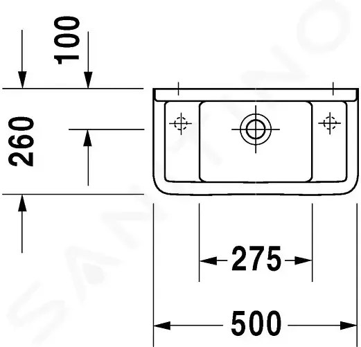 DURAVIT - Starck 3 Umývátko 500x260 mm, bez otvoru pro baterii, s WonderGliss, bílá (07515000001)