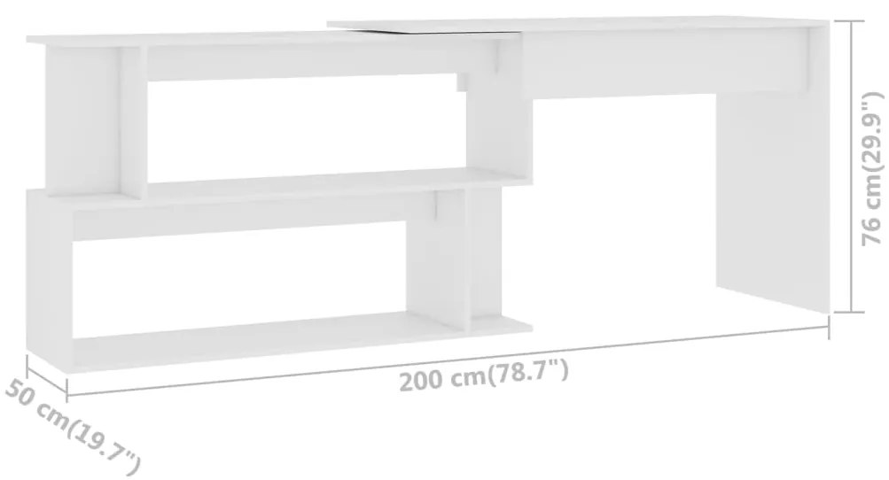 vidaXL Marketos Rohový psací stůl bílý 200 x 50 x 76 cm dřevotříska
