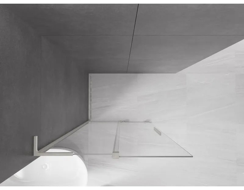 Mexen Velar L, posuvná sprchová zástěna Walk-in 120 x 200 cm, 8mm čiré sklo, broušená ocel, 871-120-003-03-97