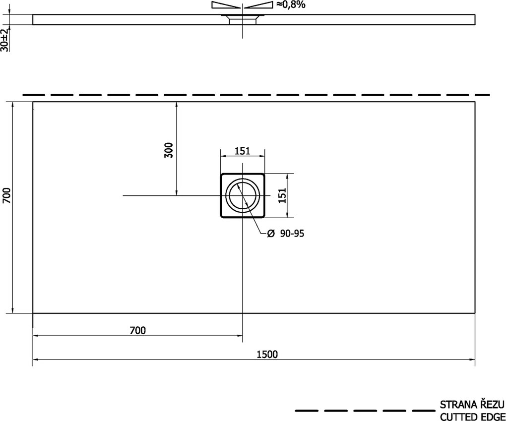 Polysan FLEXIA 150 x 70 x 3 cm 90131 sprchová vanička s možností úpravy rozměru
