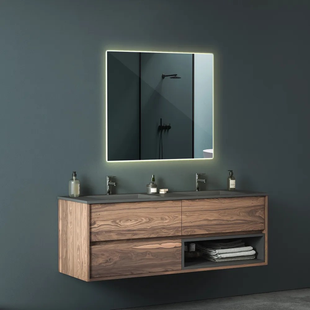 Obdélníkové koupelnové zrcadlo s led osvětlením 50x50 cm