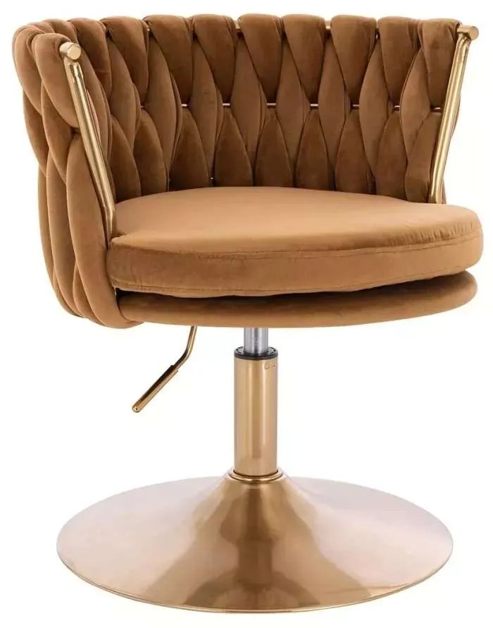 LuxuryForm DESIGN Otočná židle LYON VELUR na zlatém talíři - medová