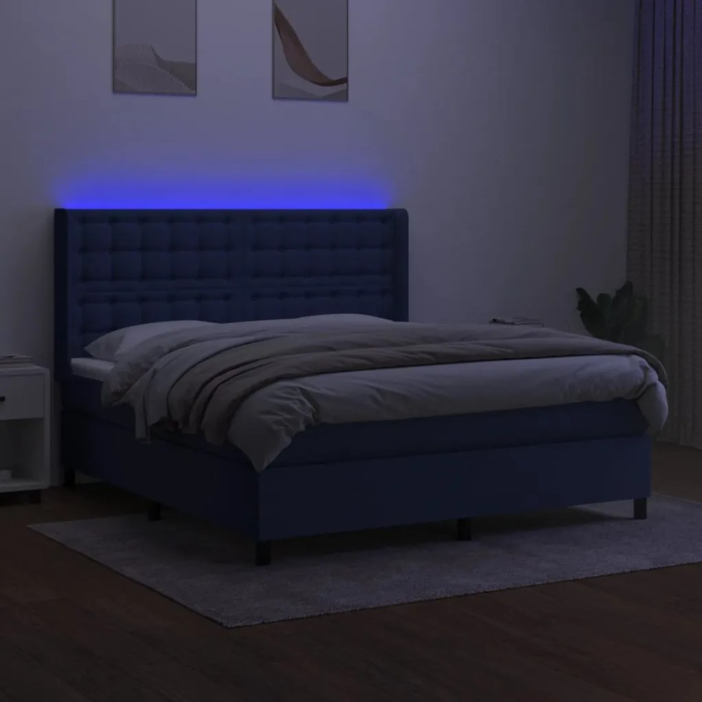 Box spring postel s matrací a LED modrá 180x200 cm textil 3138659